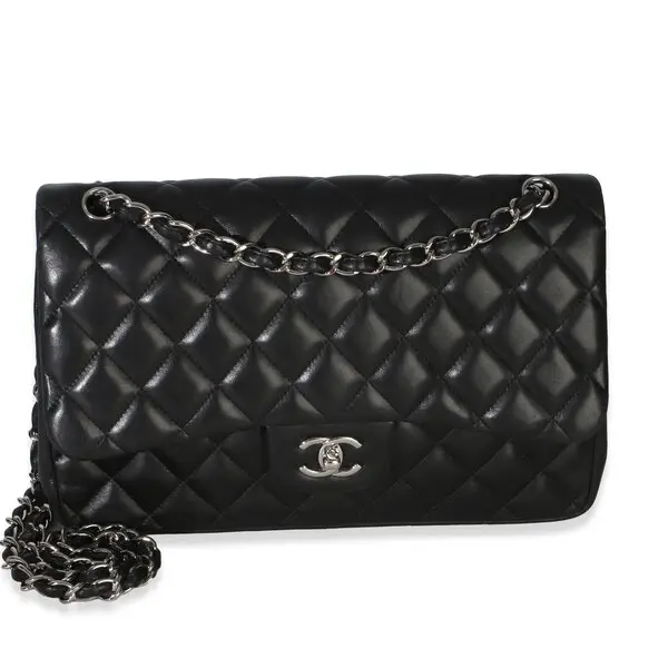 Chanel Quilted Lambskin Jumbo Double Flap Bag - Black