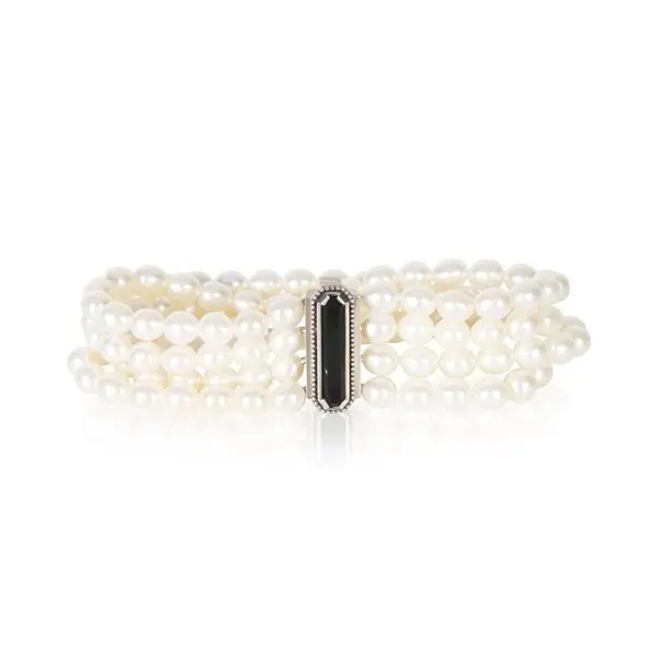 Tiffany & Co. Sterling Silver Pearl And Onyx Ziegfeld Four-strand Bracelet - Sterling_silver