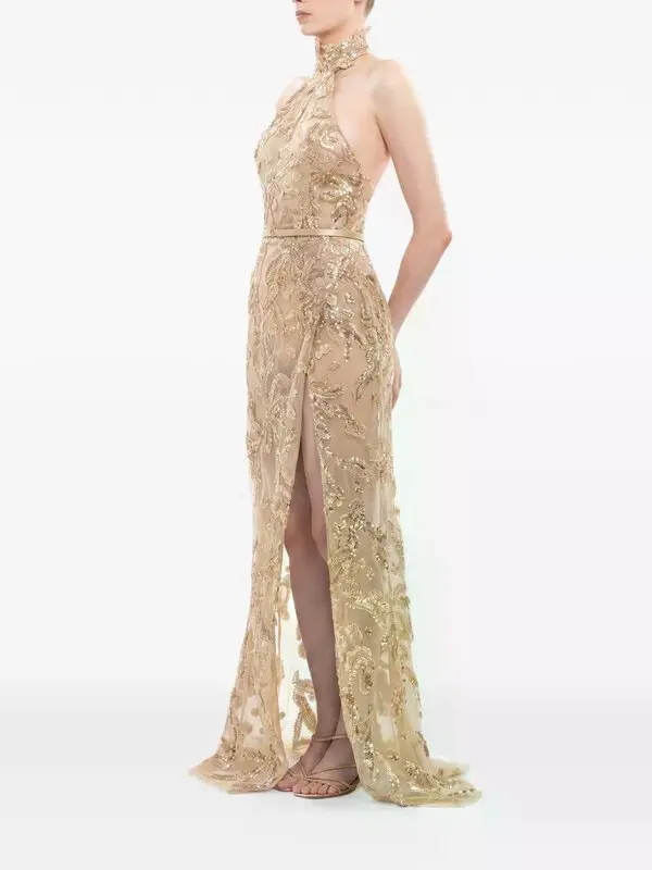 SAIID KOBEISY Sequin-embroidered Halterneck Maxi Dress