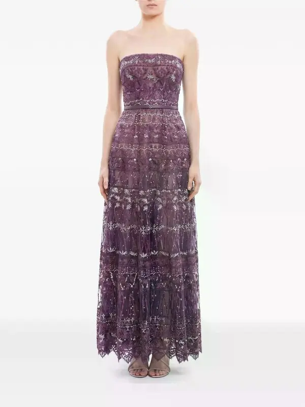 SAIID KOBEISY Strapless Beaded Tulle Maxi Dress - Purple