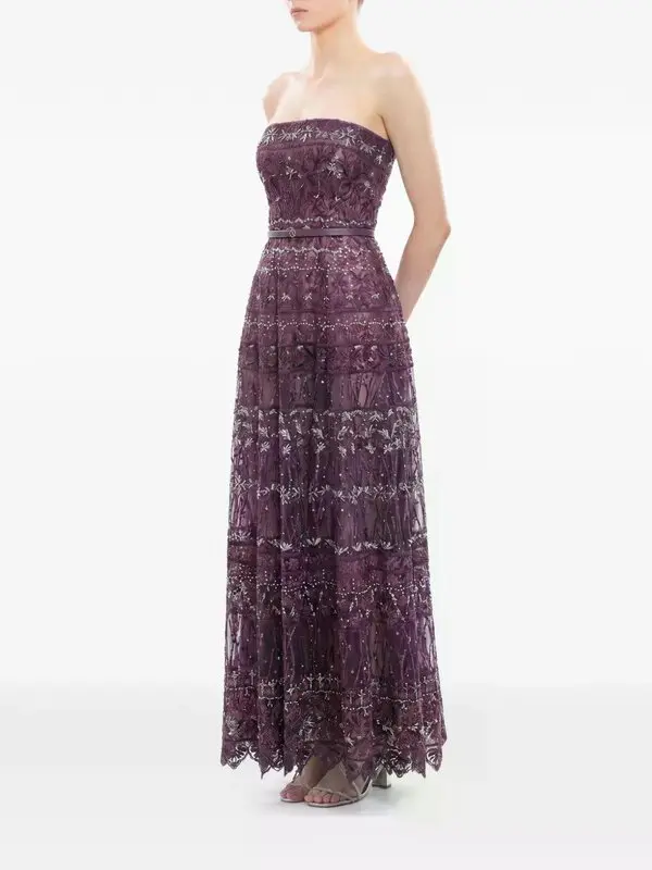 SAIID KOBEISY Strapless Beaded Tulle Maxi Dress