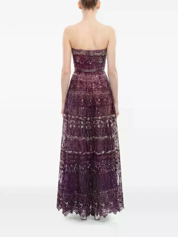SAIID KOBEISY Strapless Beaded Tulle Maxi Dress