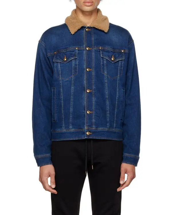 Versace Piece Number Denim Jacket With Fleece Lapel
