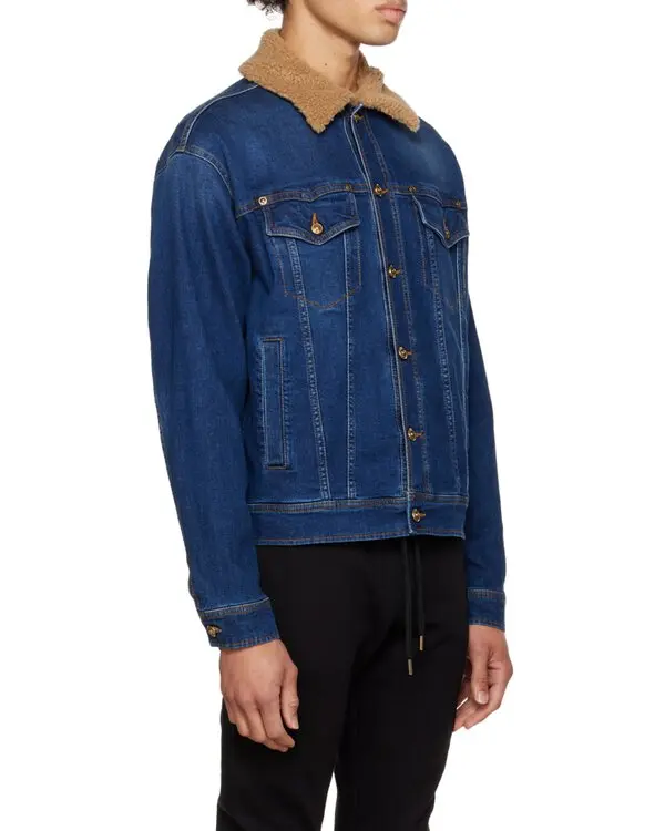 Versace Piece Number Denim Jacket With Fleece Lapel