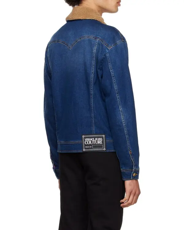 Versace Piece Number Denim Jacket With Fleece Lapel