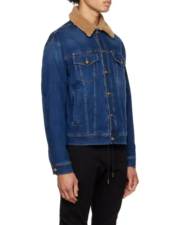 Versace Piece Number Denim Jacket With Fleece Lapel