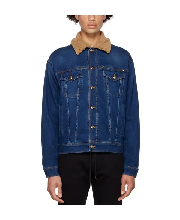 Versace Piece Number Denim Jacket With Fleece Lapel