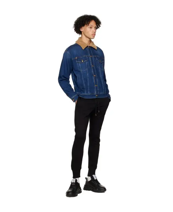 Versace Piece Number Denim Jacket With Fleece Lapel