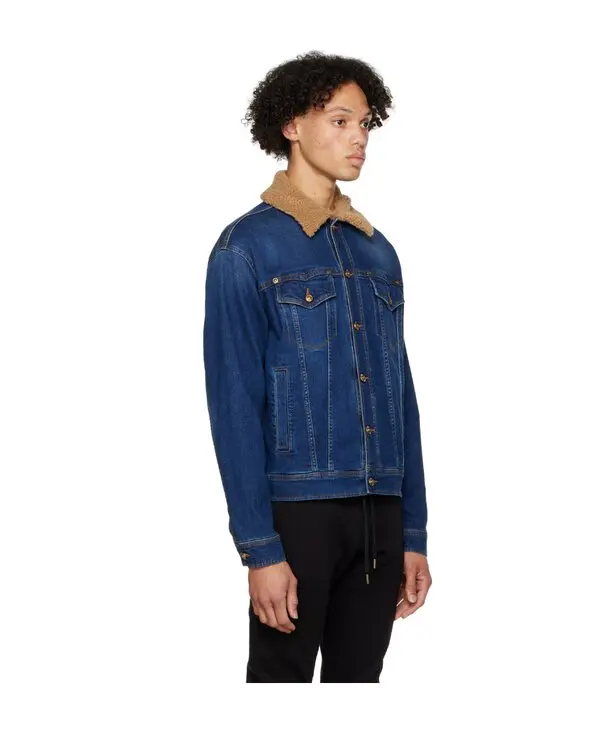 Versace Piece Number Denim Jacket With Fleece Lapel