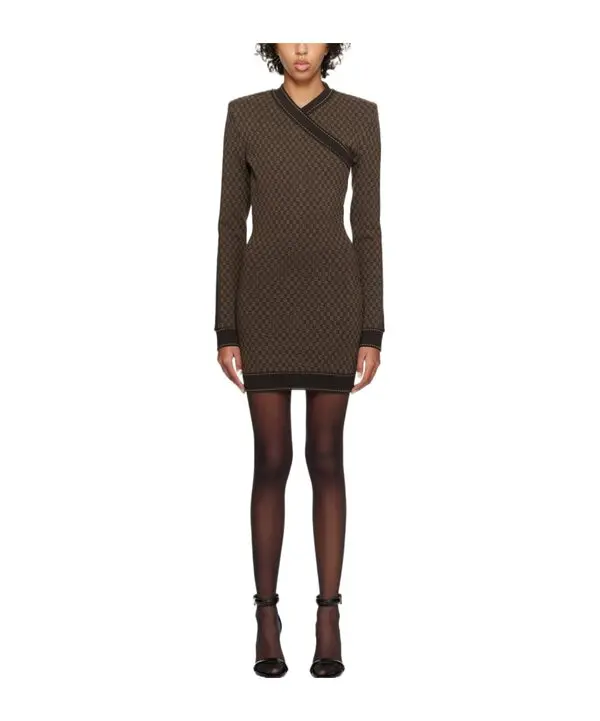 Balmain Long Sleeved V-neck Dress