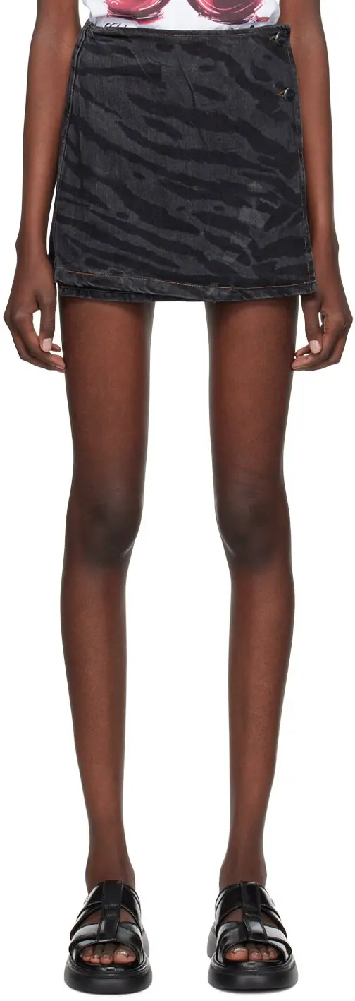 GANNI Zebra Printed Denim Mini Skirt