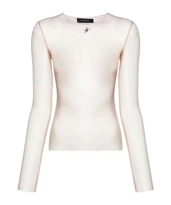 MUGLER Gradient-effect Mesh Top - White