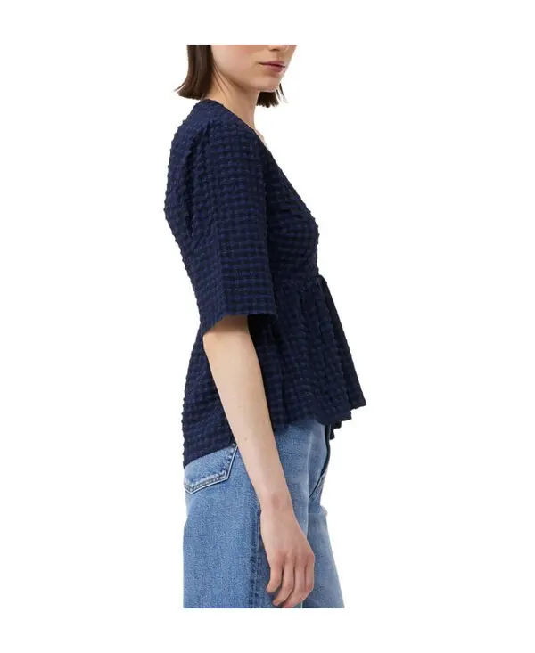 GANNI Checkered Seersucker Peplum Blouse