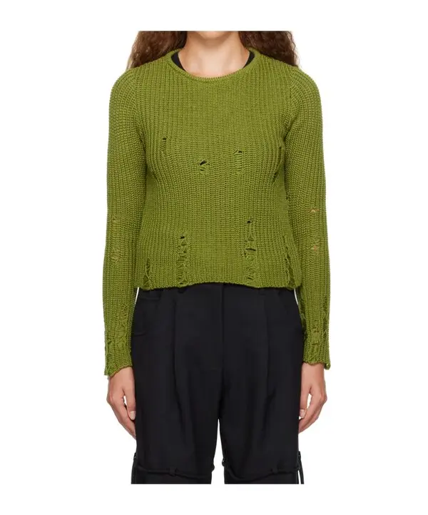 SONG FOR THE MUTE Crew Neck Distressed Knit Sweater - No