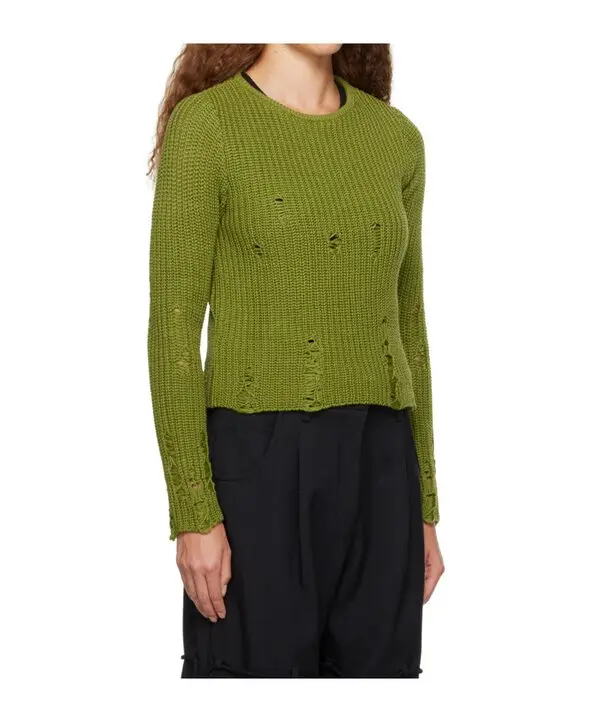 SONG FOR THE MUTE Crew Neck Distressed Knit Sweater
