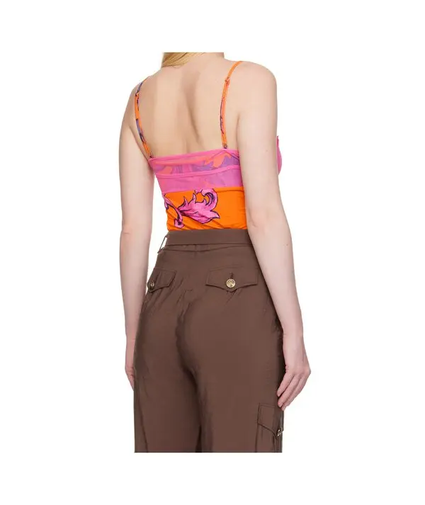 Versace Sleeveless Camisole With Sweetheart Neckline And Layered Mesh Panels
