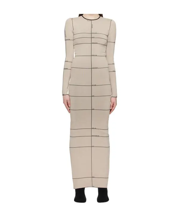 Vetements Long Sleeve Knit Maxi Dress With Textual Print