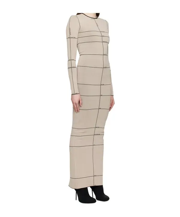 Vetements Long Sleeve Knit Maxi Dress With Textual Print