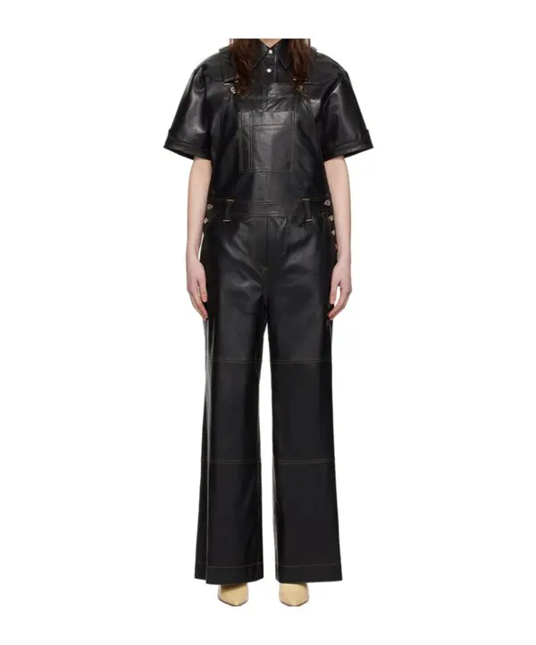 STAND STUDIO Leather Short Sleeve Jumpsuit