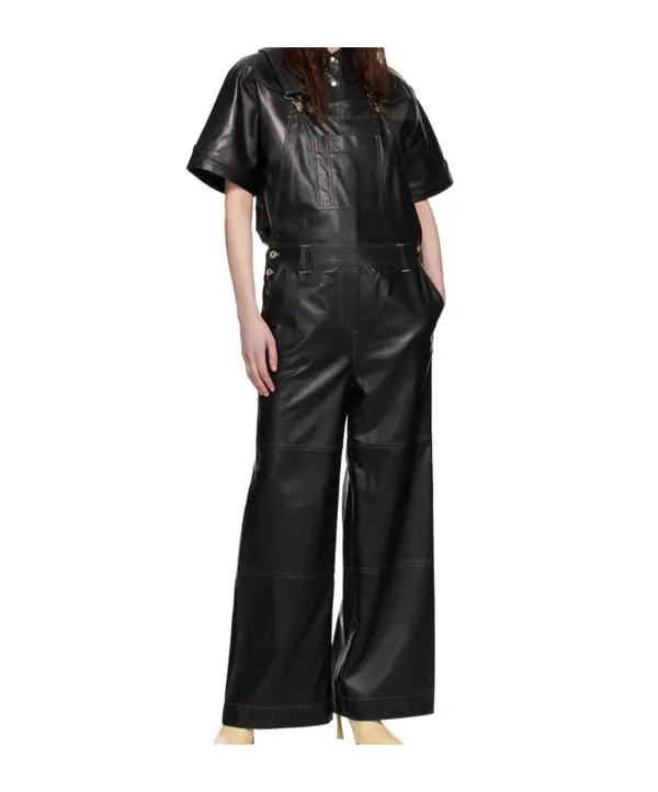 STAND STUDIO Leather Short Sleeve Jumpsuit