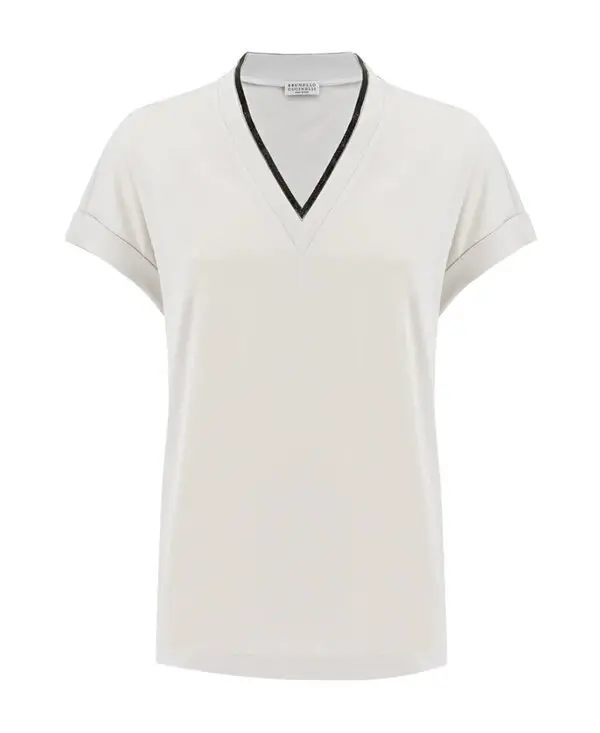 Brunello Cucinelli Monili Chain V-neck T-shirt - White