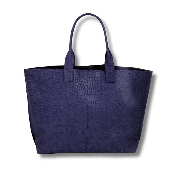 JUAN-JO Navy Croc Embossed Extra Large Tote Bag - Blue