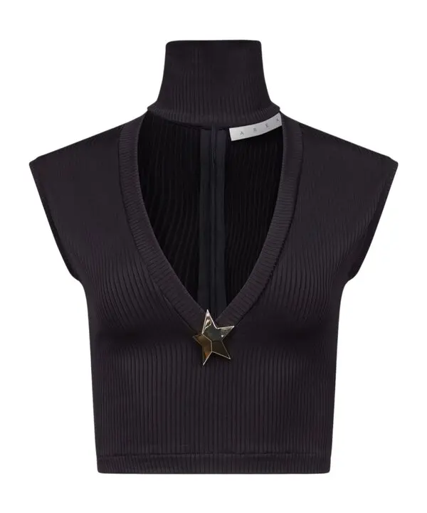 AREA Star Stud Rib-knit Crop Top