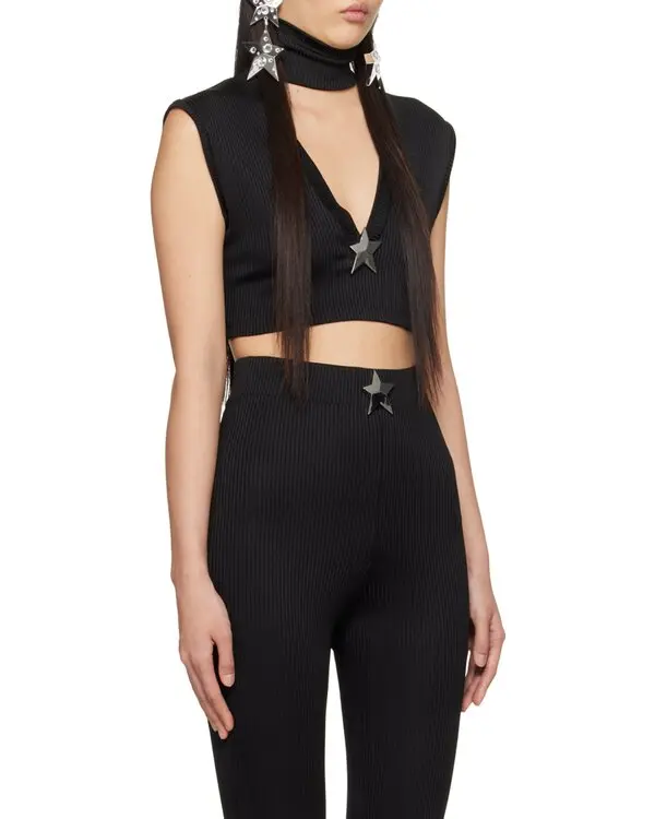 AREA Star Stud Rib-knit Crop Top