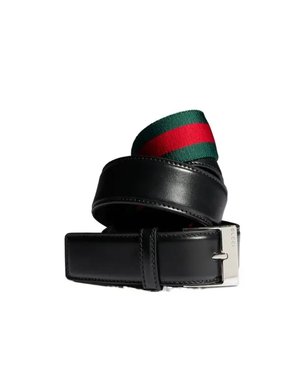 Gucci Leather Belt With Squared Buckle - Black