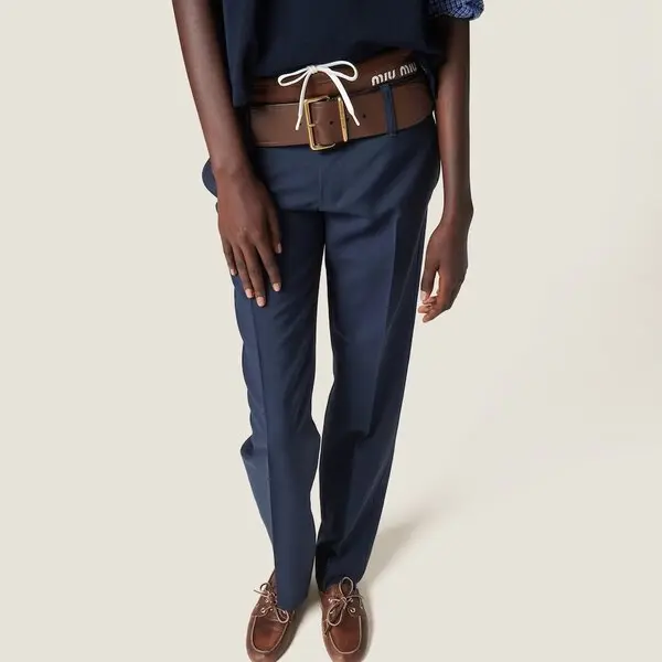 Miu Miu Logo Embroidered Straight Leg Trousers
