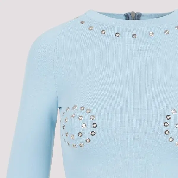 Off-White Eyelet Embellished Fitted Minidress