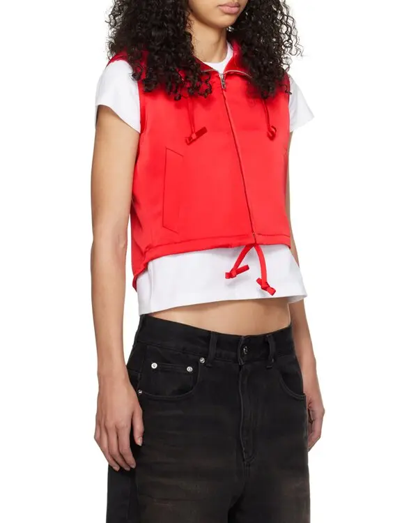 We11Done Red Hooded Zipper Vest