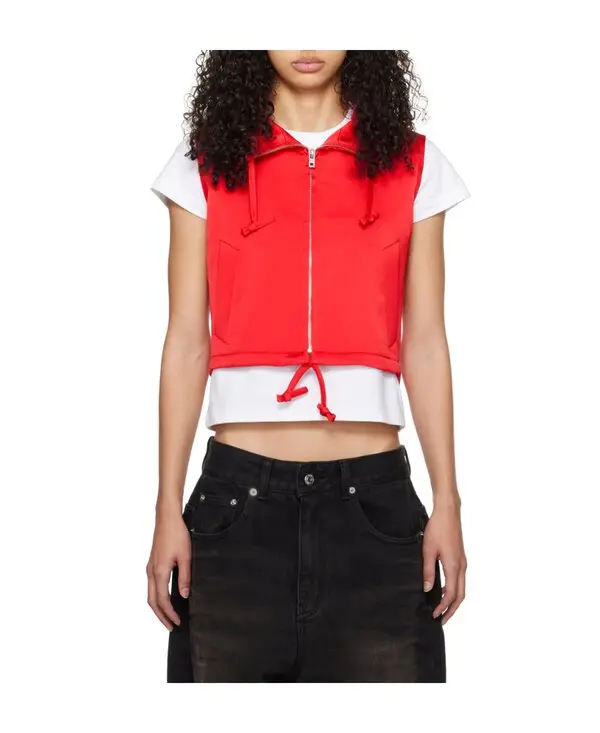 We11Done Red Hooded Zipper Vest