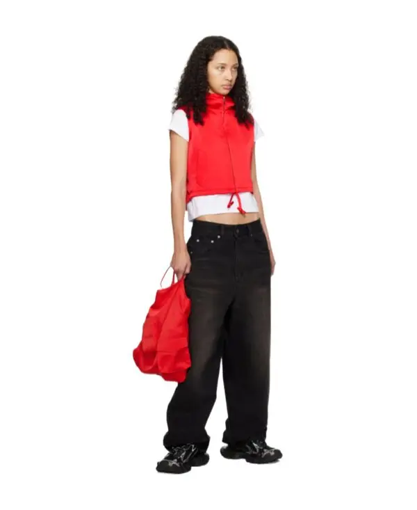 We11Done Red Hooded Zipper Vest