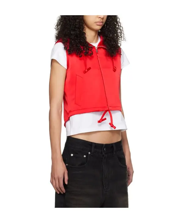We11Done Red Hooded Zipper Vest