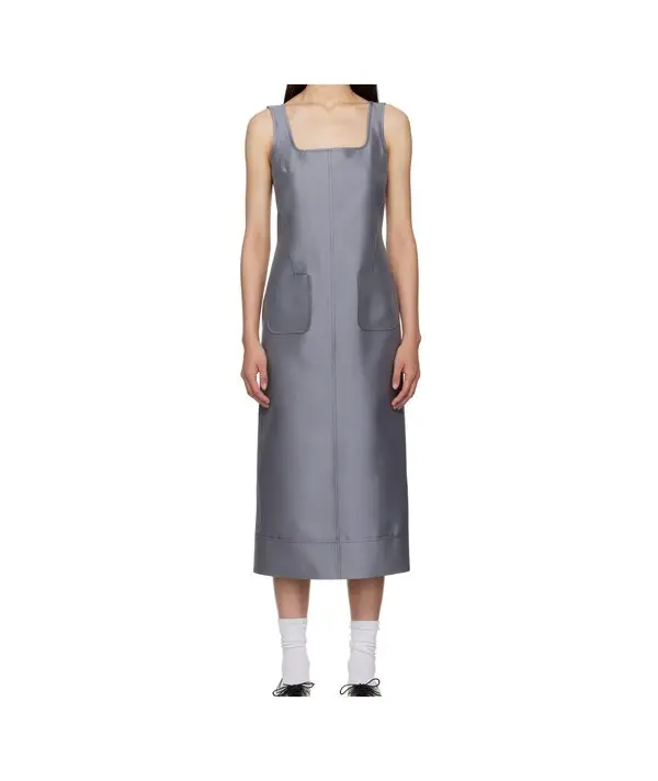 Thom Browne Sleeveless Square Neck Patch Pocket Dress - Medium Gray