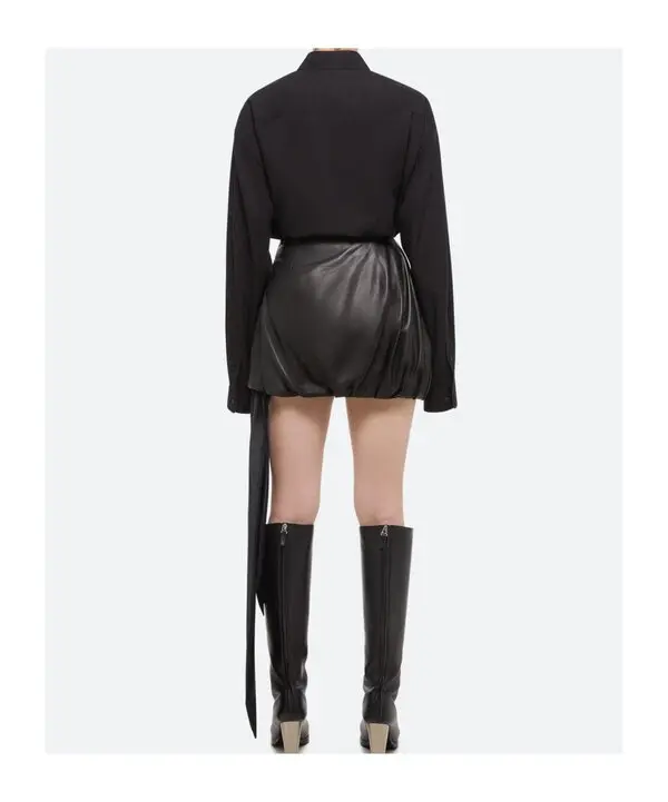 Helmut Lang Bubble Leather Miniskirt With Belted Detail