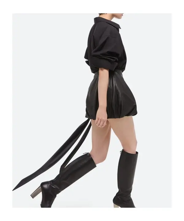 Helmut Lang Bubble Leather Miniskirt With Belted Detail