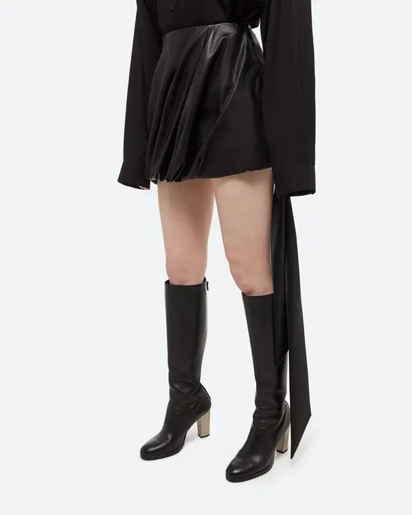 Helmut Lang Bubble Leather Miniskirt With Belted Detail