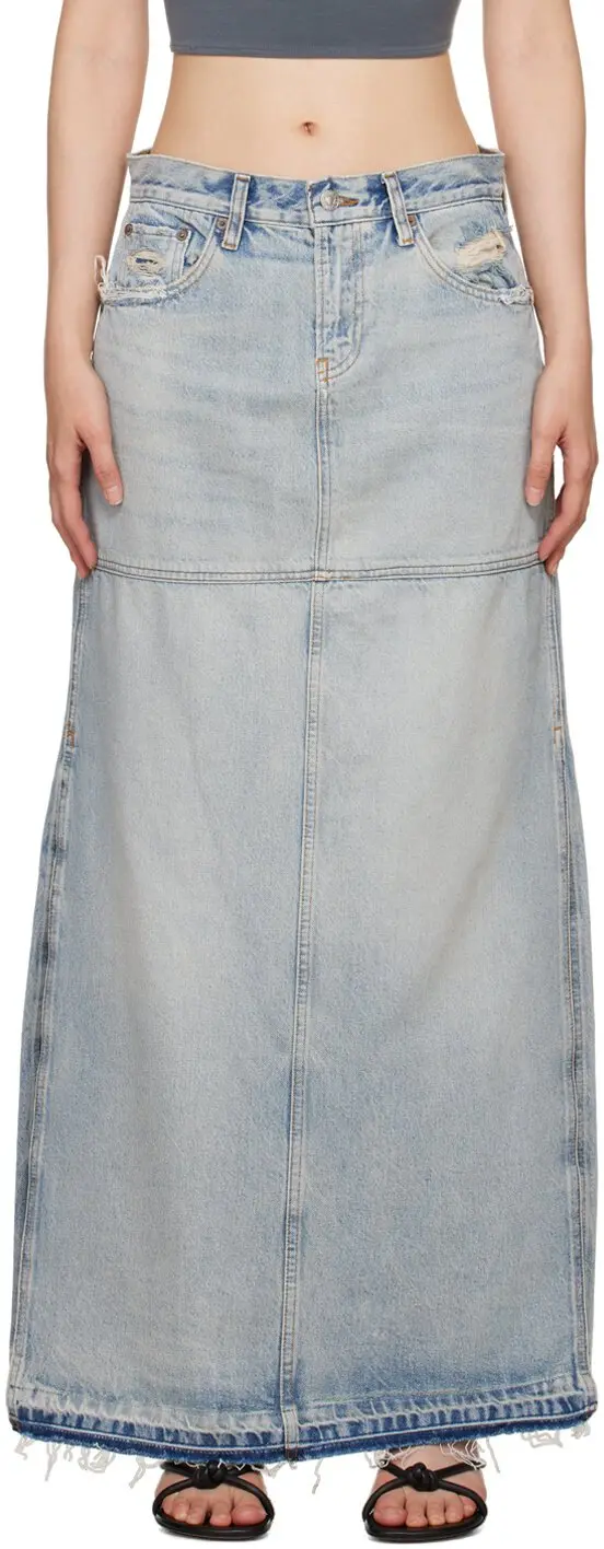 RE/DONE Side-slit Distressed Denim Maxi Skirt