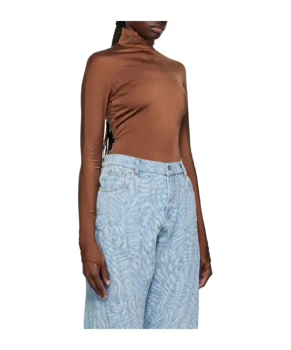 MUGLER Appliqué Satin Bodysuit