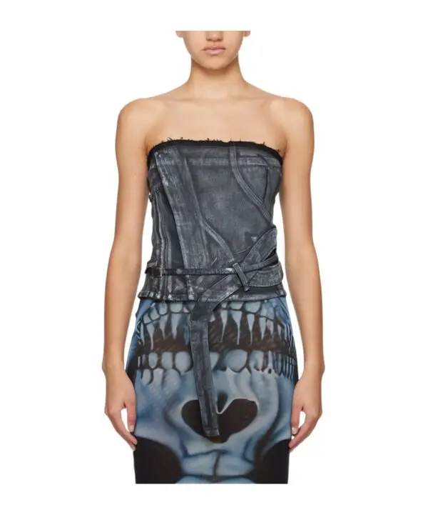 Ottolinger Strapless Graphic Print Denim Top