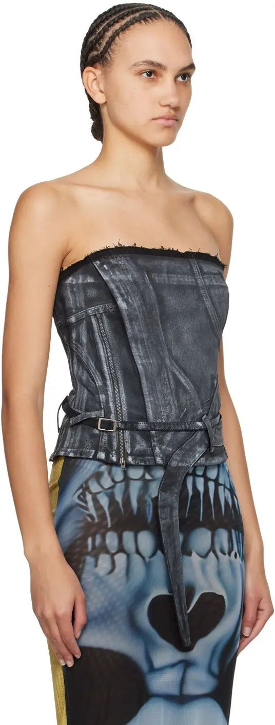 Ottolinger Strapless Graphic Print Denim Top