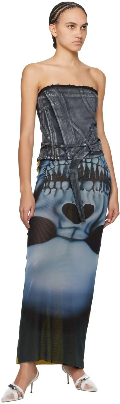 Ottolinger Strapless Graphic Print Denim Top