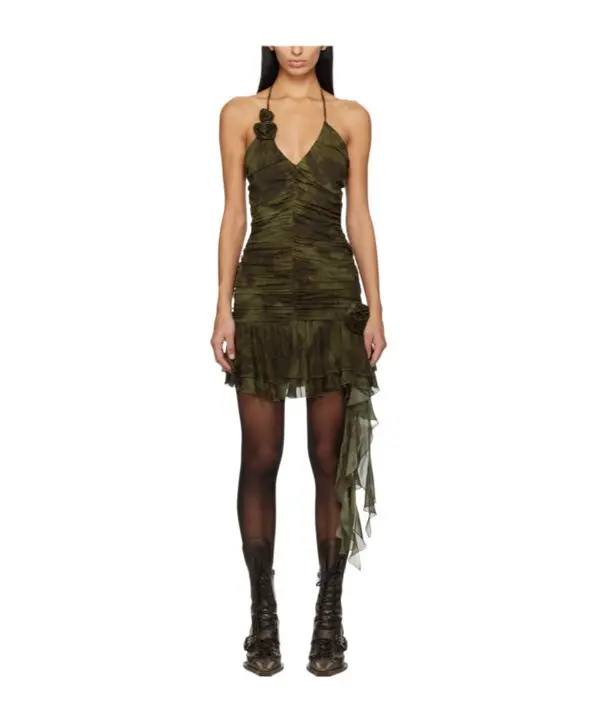 Blumarine Halterneck Pleated Mini Dress