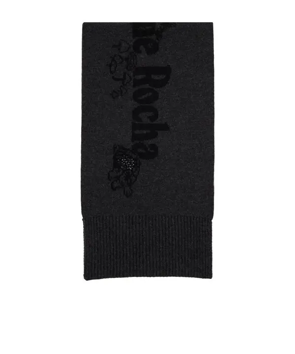 Simone Rocha Long Graphic Logo Knit Scarf - Black/charcoal Gray