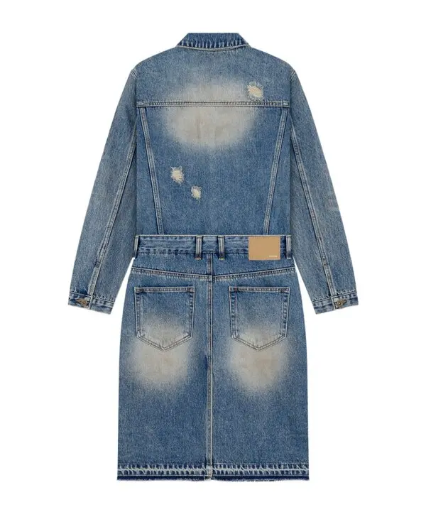 We11Done Distressed Denim Long-sleeve Dress With Multi-pocket Design