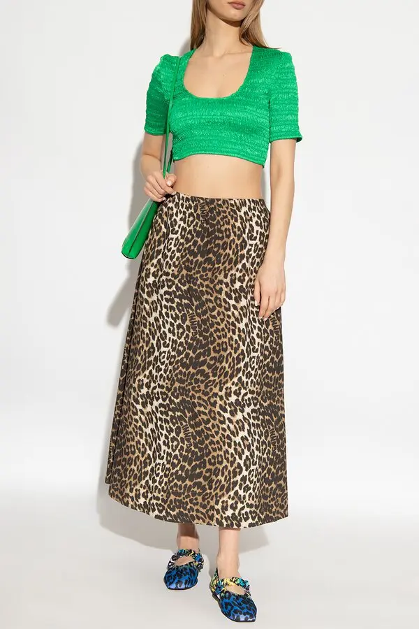 GANNI U-neck Cropped Smocked Top