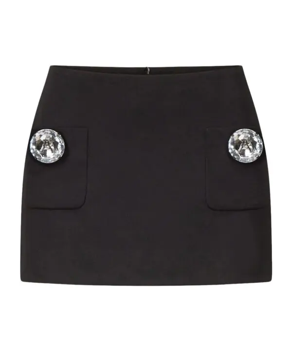 AREA Crystal Embellished Wool Mini Skirt