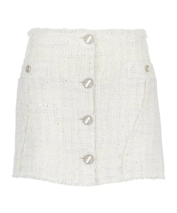 Gcds Tweed Mini Skirt With Sequins And Logo Buttons - Off White